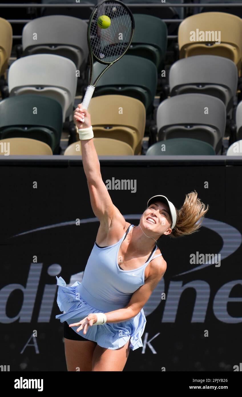 April 4, 2023: Paula Badosa (USA) defeated Mayar Sherif (EGY) 6-3, 6-1 ...