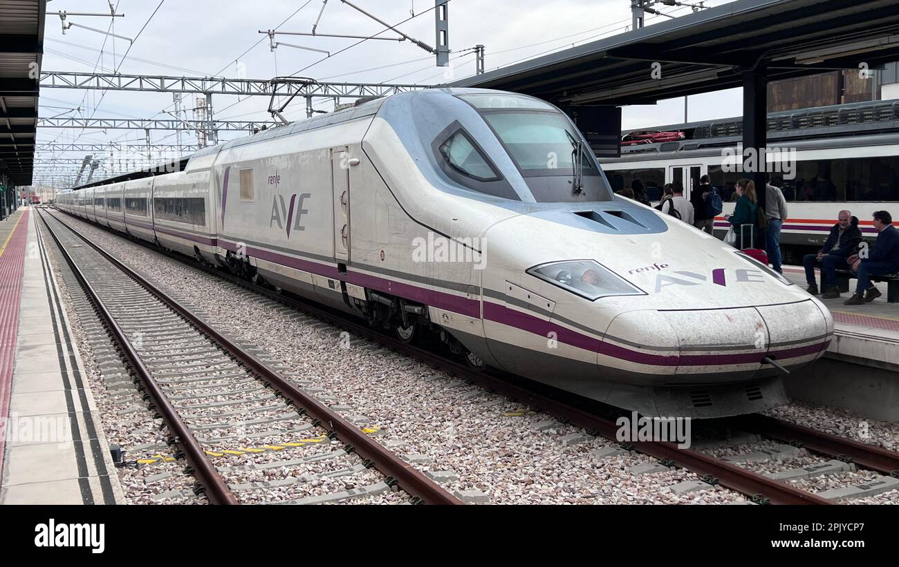 Spanish high-speed train with the new logo Stock Photo - Alamy