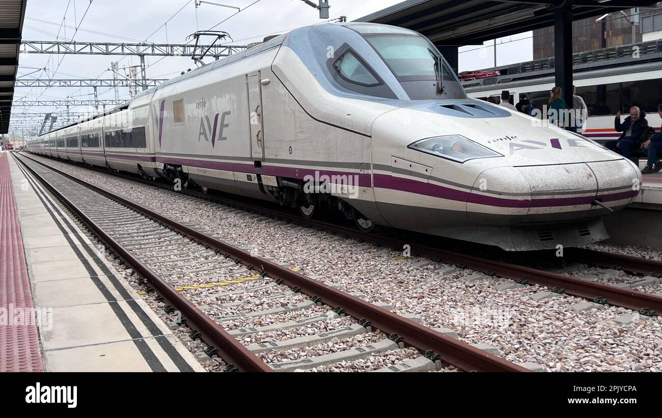 Spanish high-speed train with the new logo Stock Photo - Alamy
