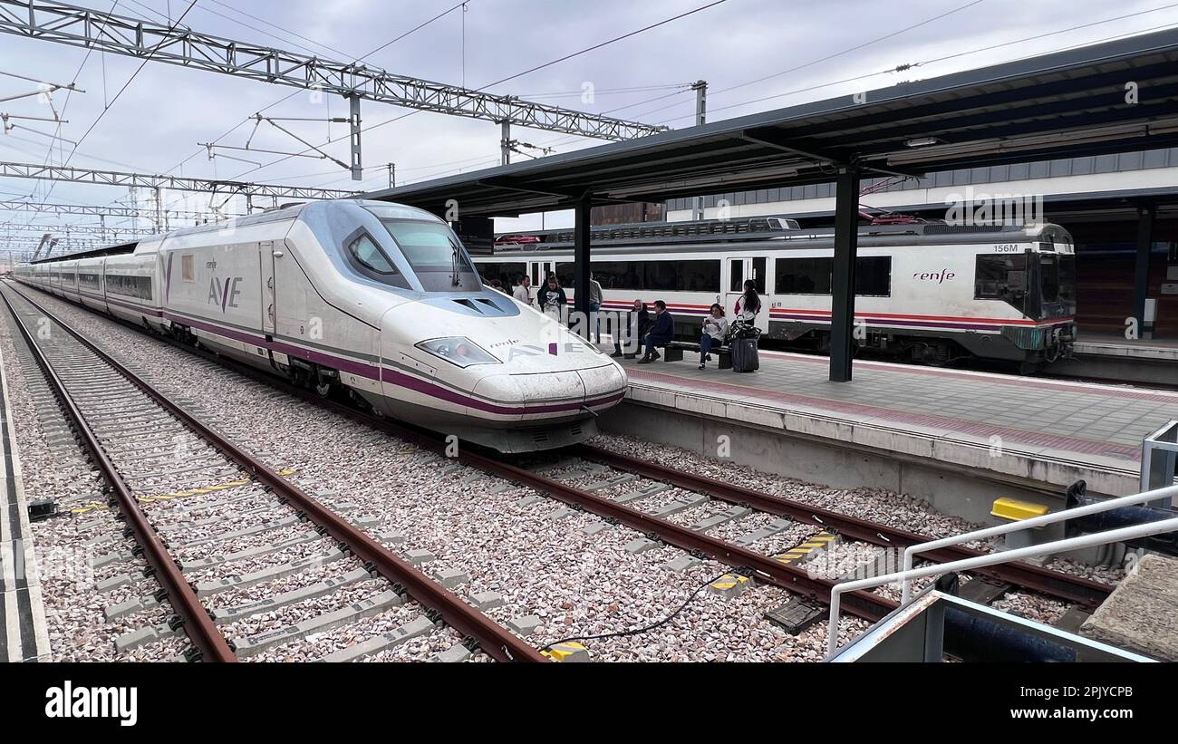 Spanish high-speed train with the new logo Stock Photo - Alamy