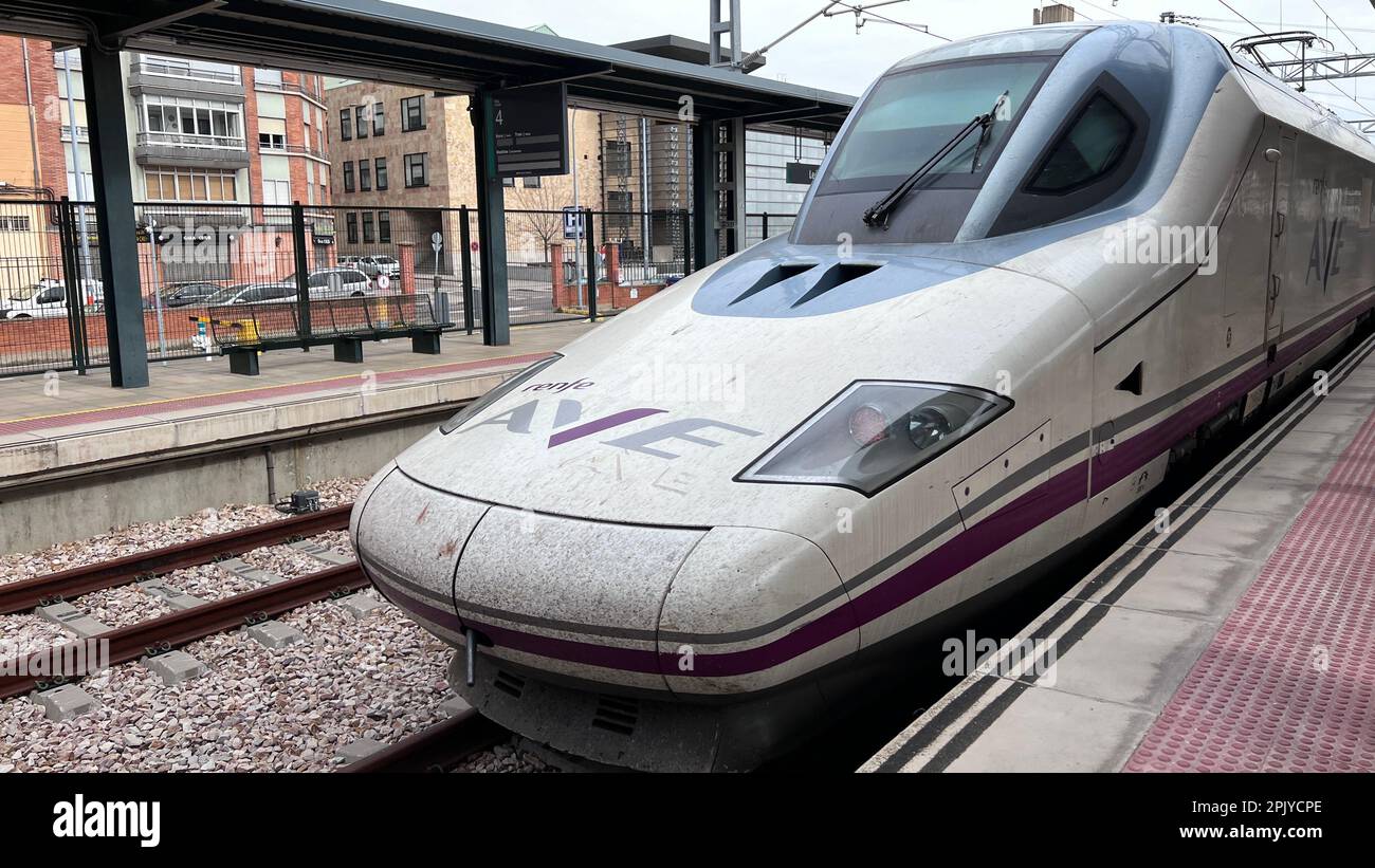 Spanish high-speed train with the new logo Stock Photo - Alamy