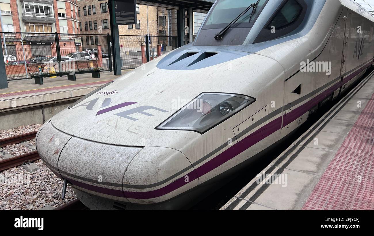 Spanish high-speed train with the new logo Stock Photo - Alamy