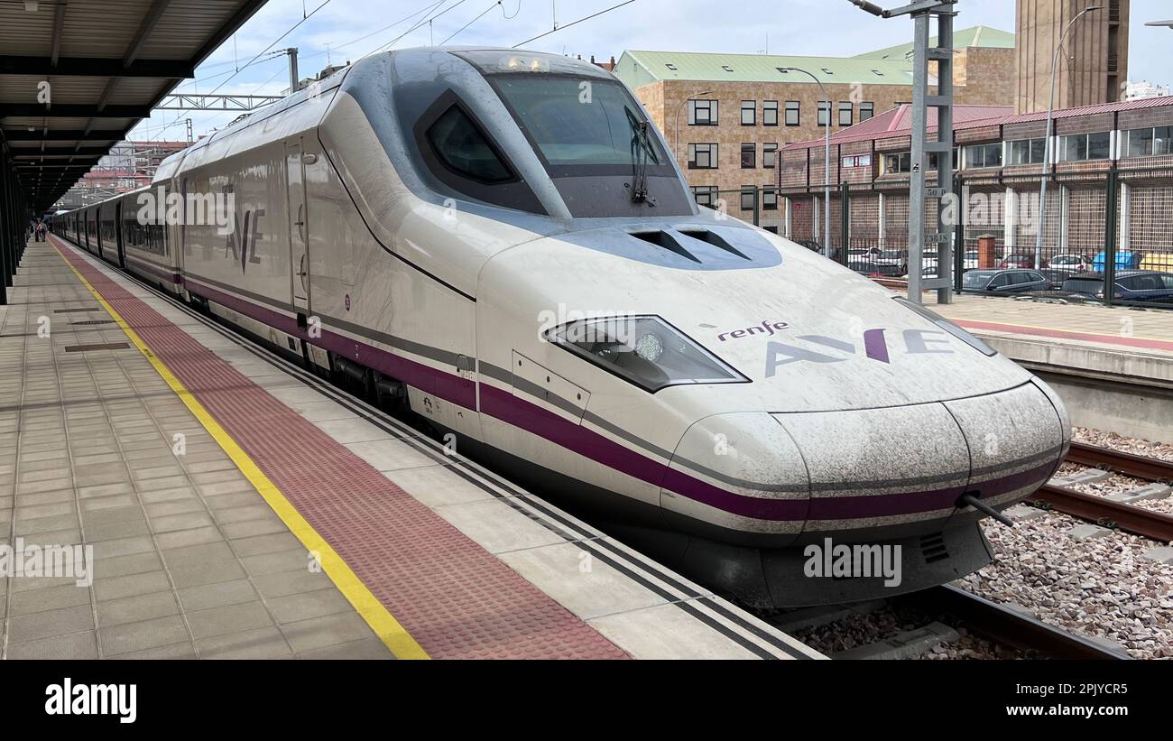 Spanish high-speed train with the new logo Stock Photo - Alamy