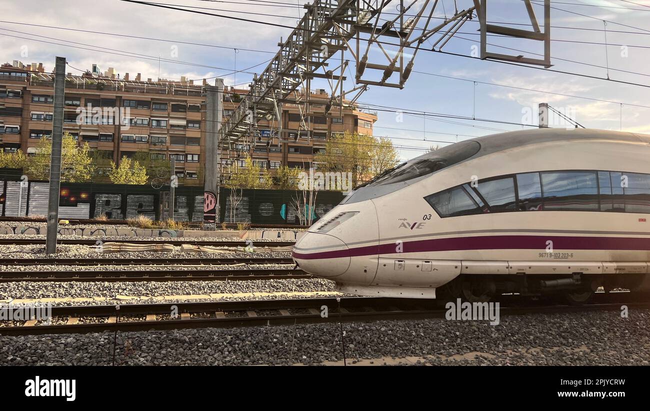Spanish high-speed train with the new logo Stock Photo - Alamy