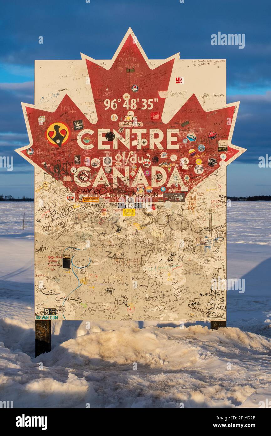 Longitudinal centre of Canada signature sign in Tache, Manitoba, Canada ...