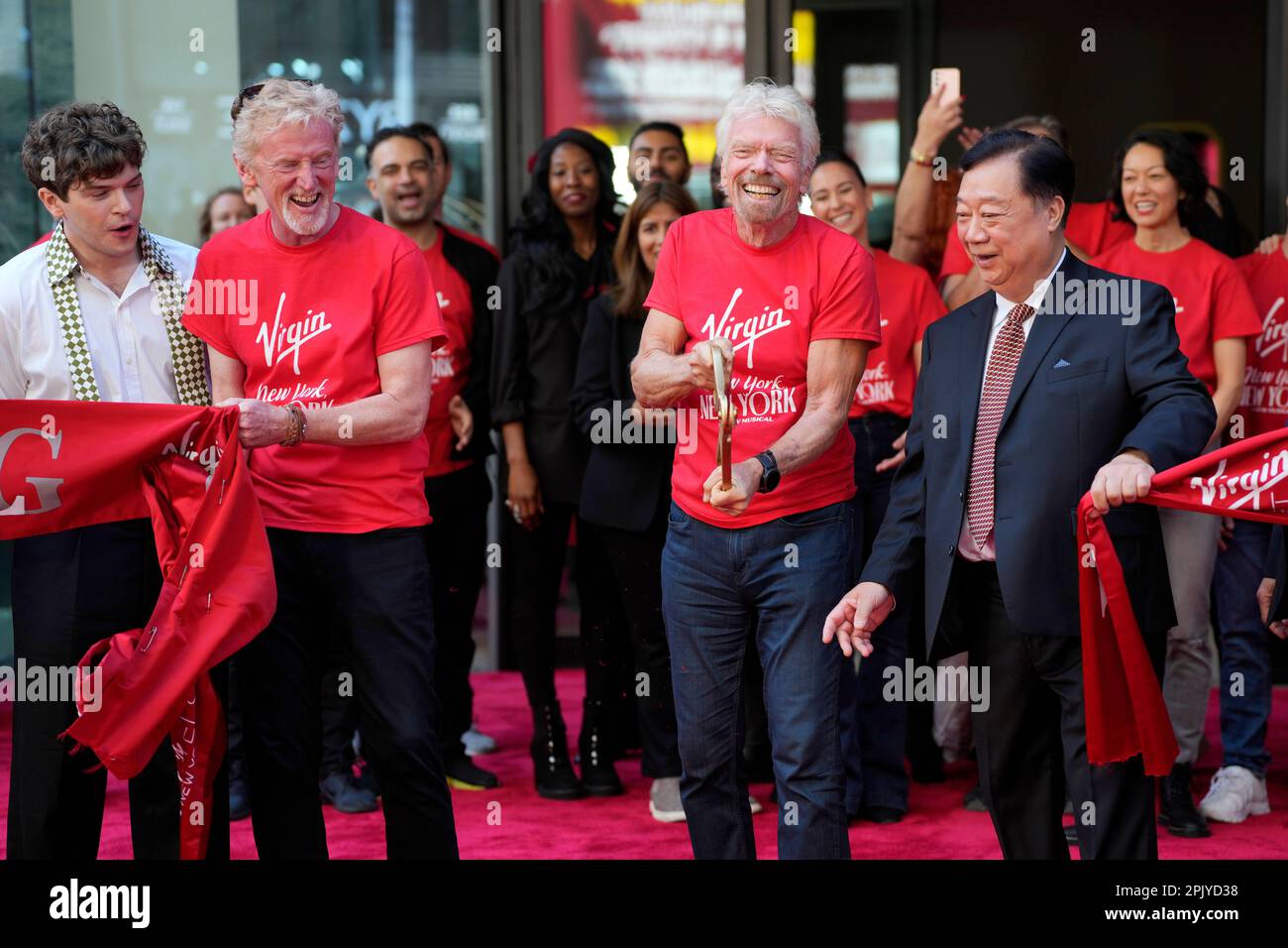 Colton Ryan, left, James Bermingham, Sir Richard Branson and John Lam ...