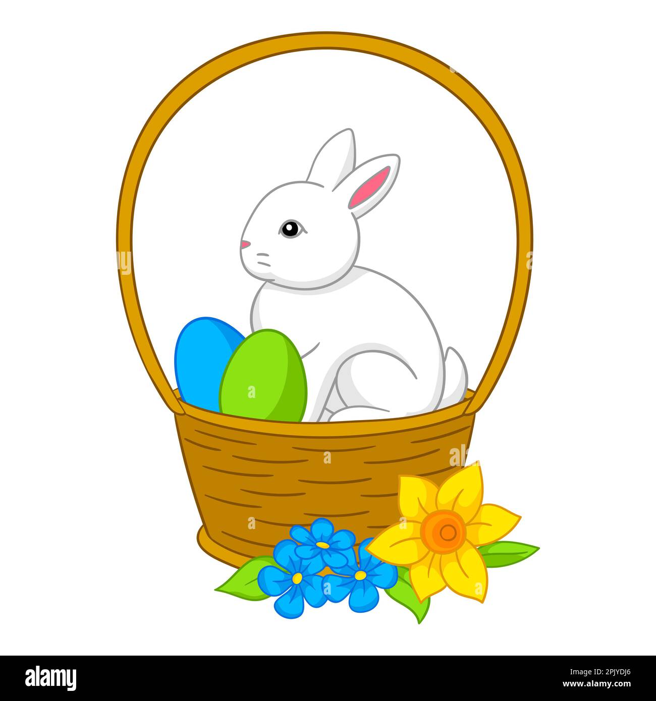 Happy Easter illustration. Cute bunny, eggs and flowers for traditional ...