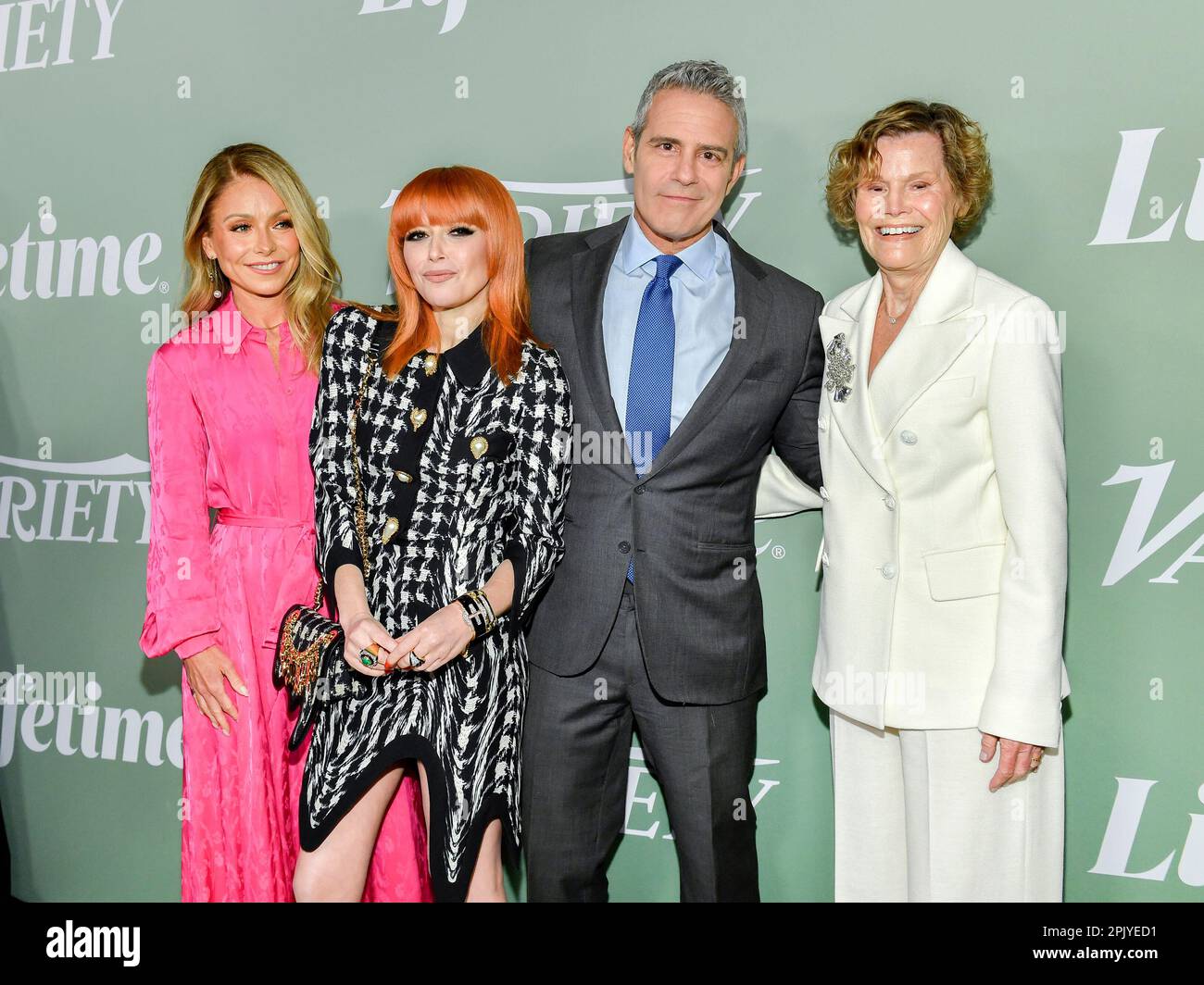 Kelly Ripa, left, Natasha Lyonne, Andy Cohen and Judy Blume pose ...