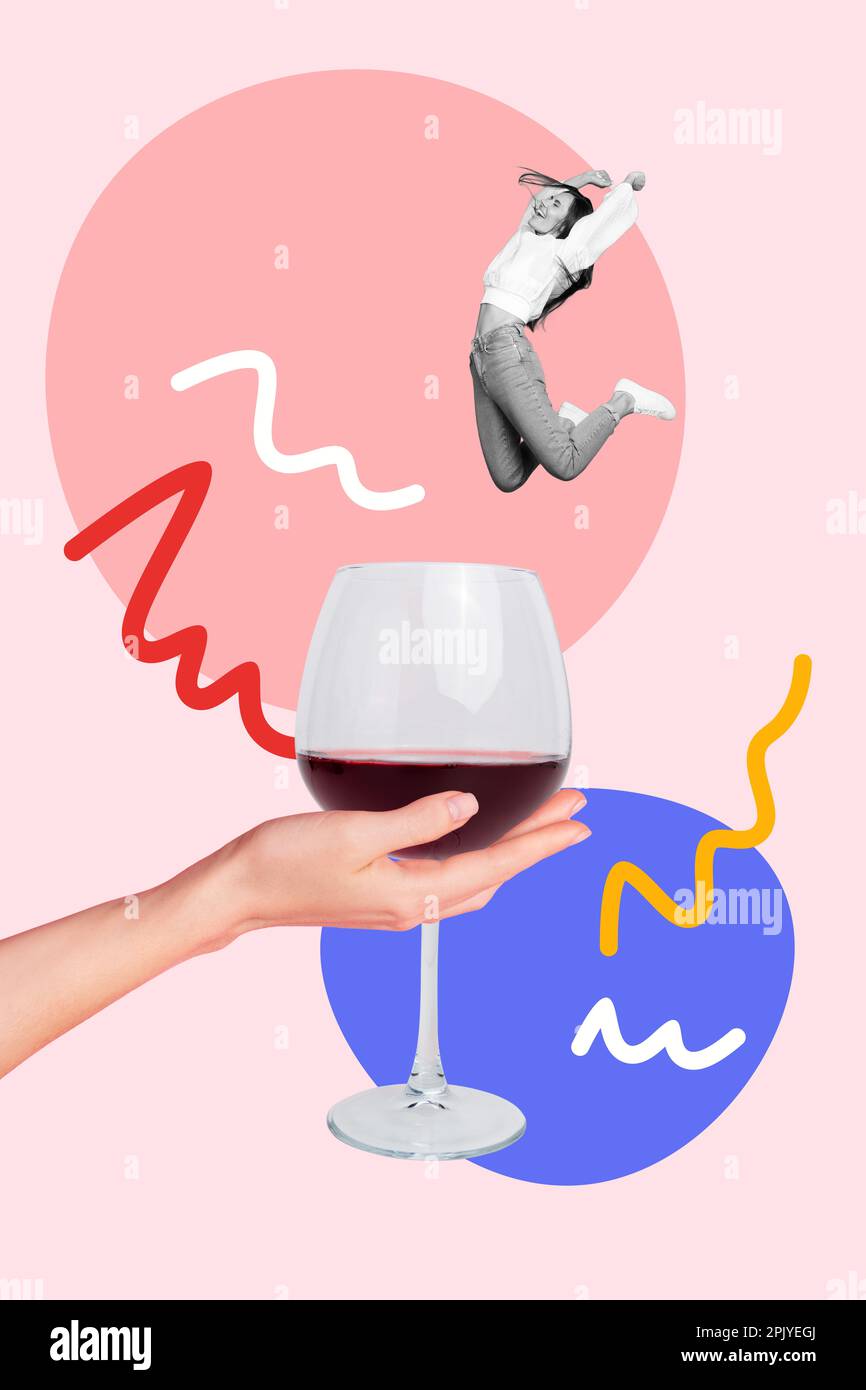 Vertical photo collage artwork of young careless girl jump diving ...