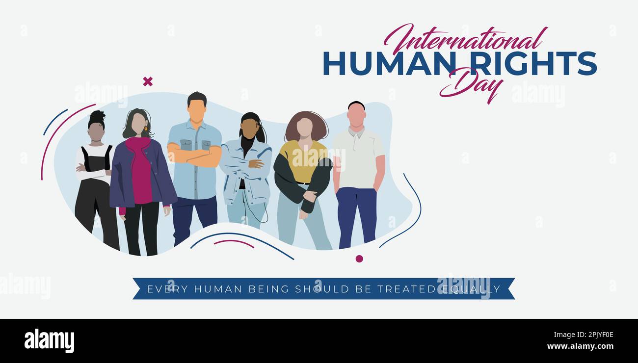 International human rights day with flat character illustrations having ...