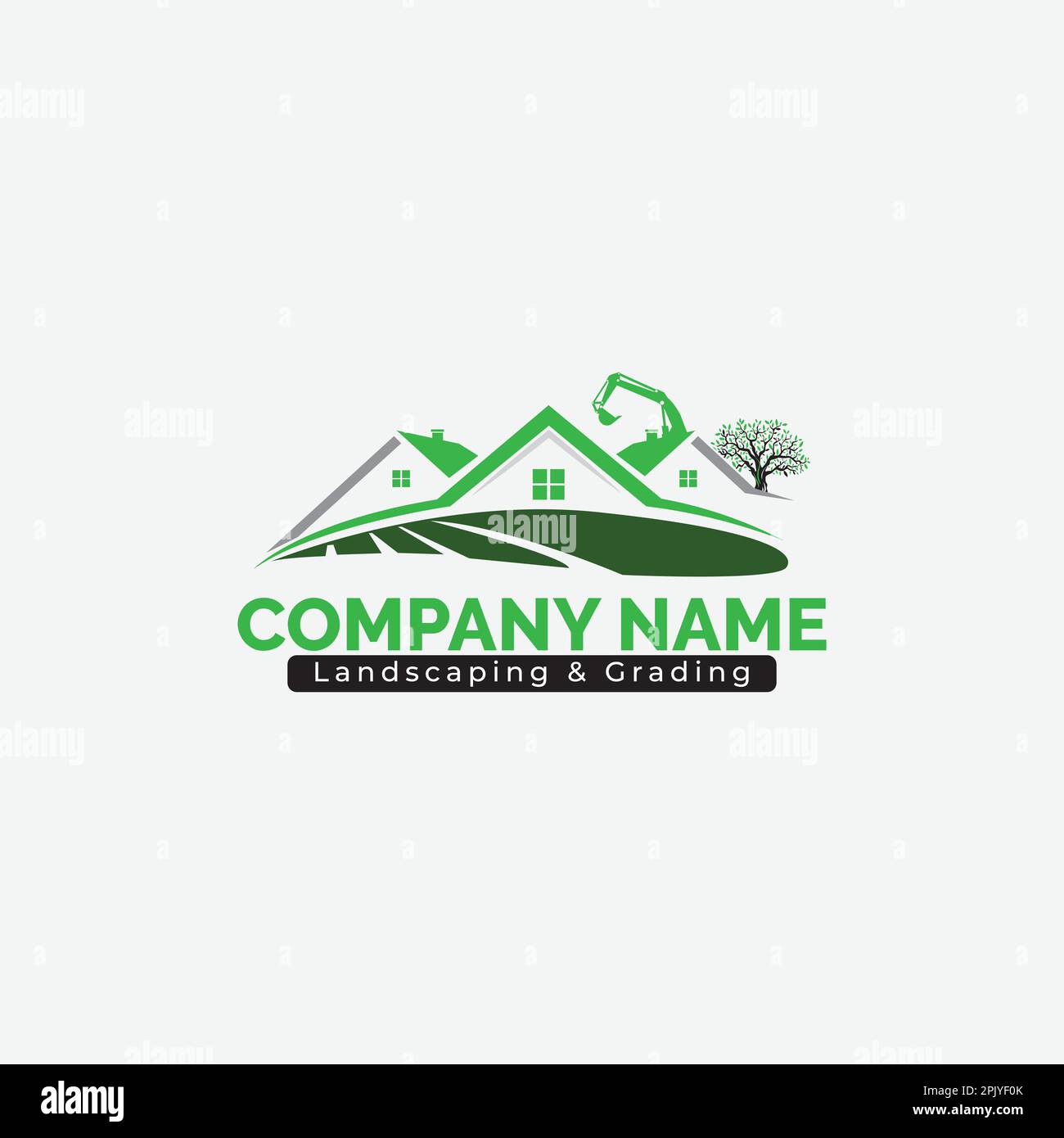 landscaping and grading house roof construction elements vector logo ...