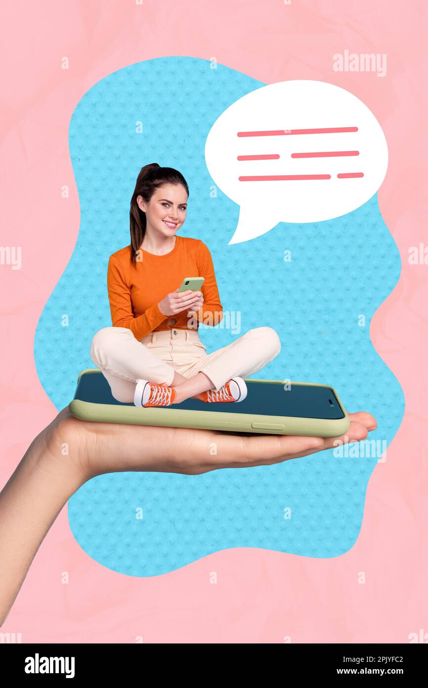 Vertical collage photo design new telegram app chatting smartphone ...