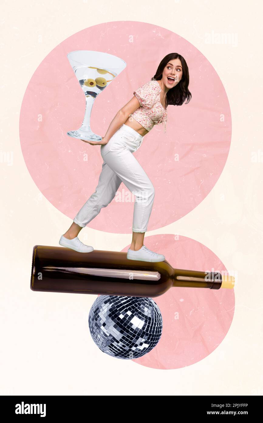 Vertical collage photo picture poster sketch image of funky crazy happy ...