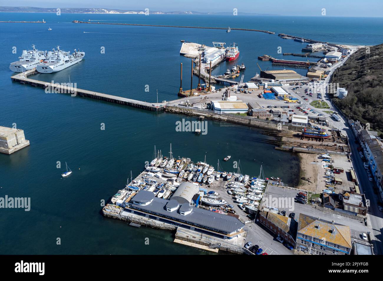 Boats on the water around the Portland Harbour area in Dorset. Portland ...