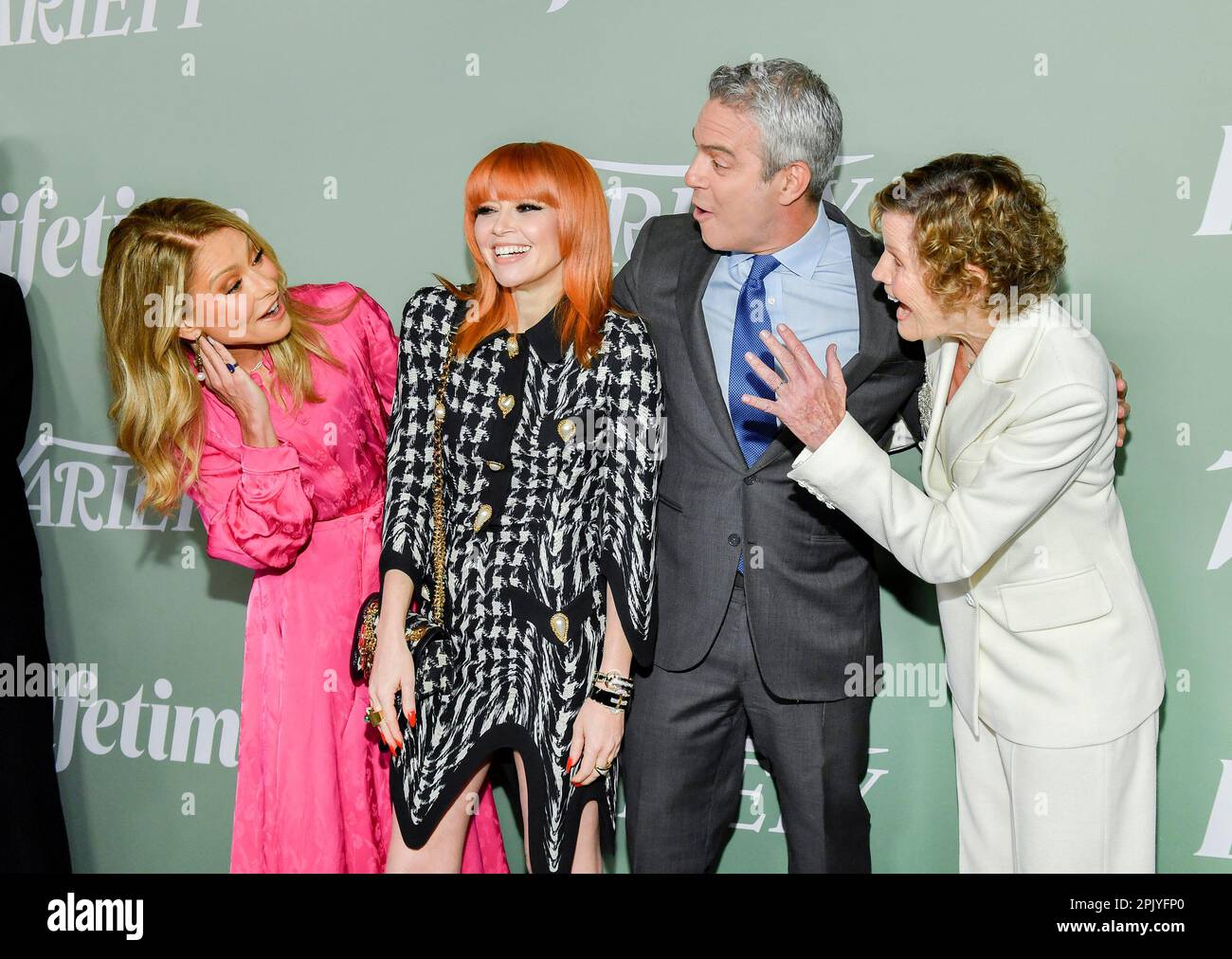 Kelly Ripa, from left, Natasha Lyonne, Andy Cohen and Judy Blume pose ...