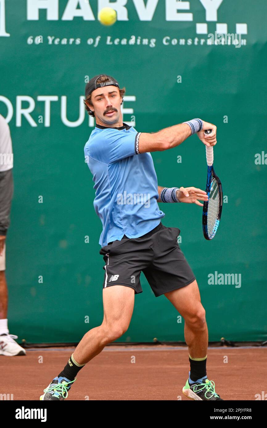 HOUSTON, TX - APRIL 04: Jordan Thompson (AUS) returns a serve during ...
