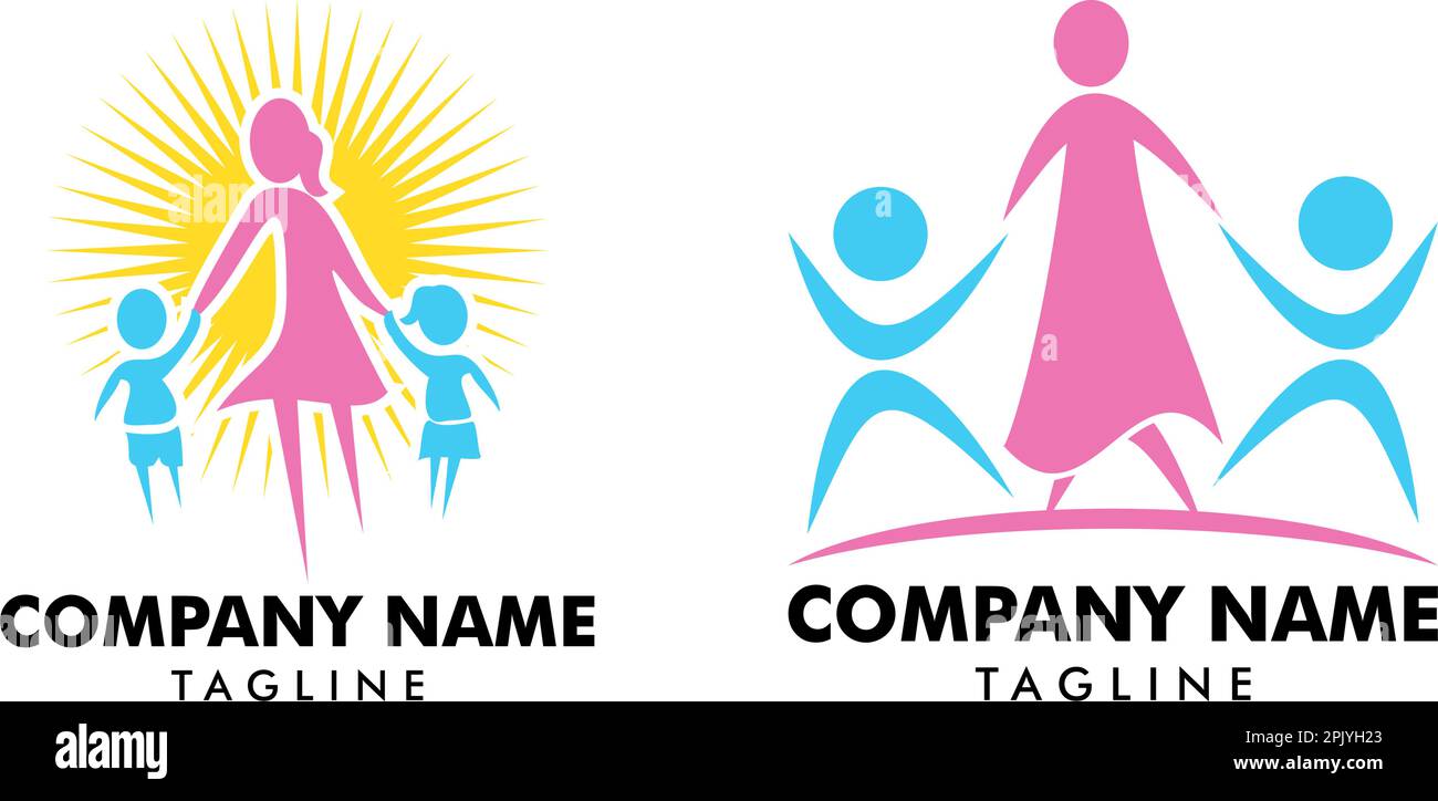 Set of Mom and Kids Logo Template Design Vector Stock Vector Image ...
