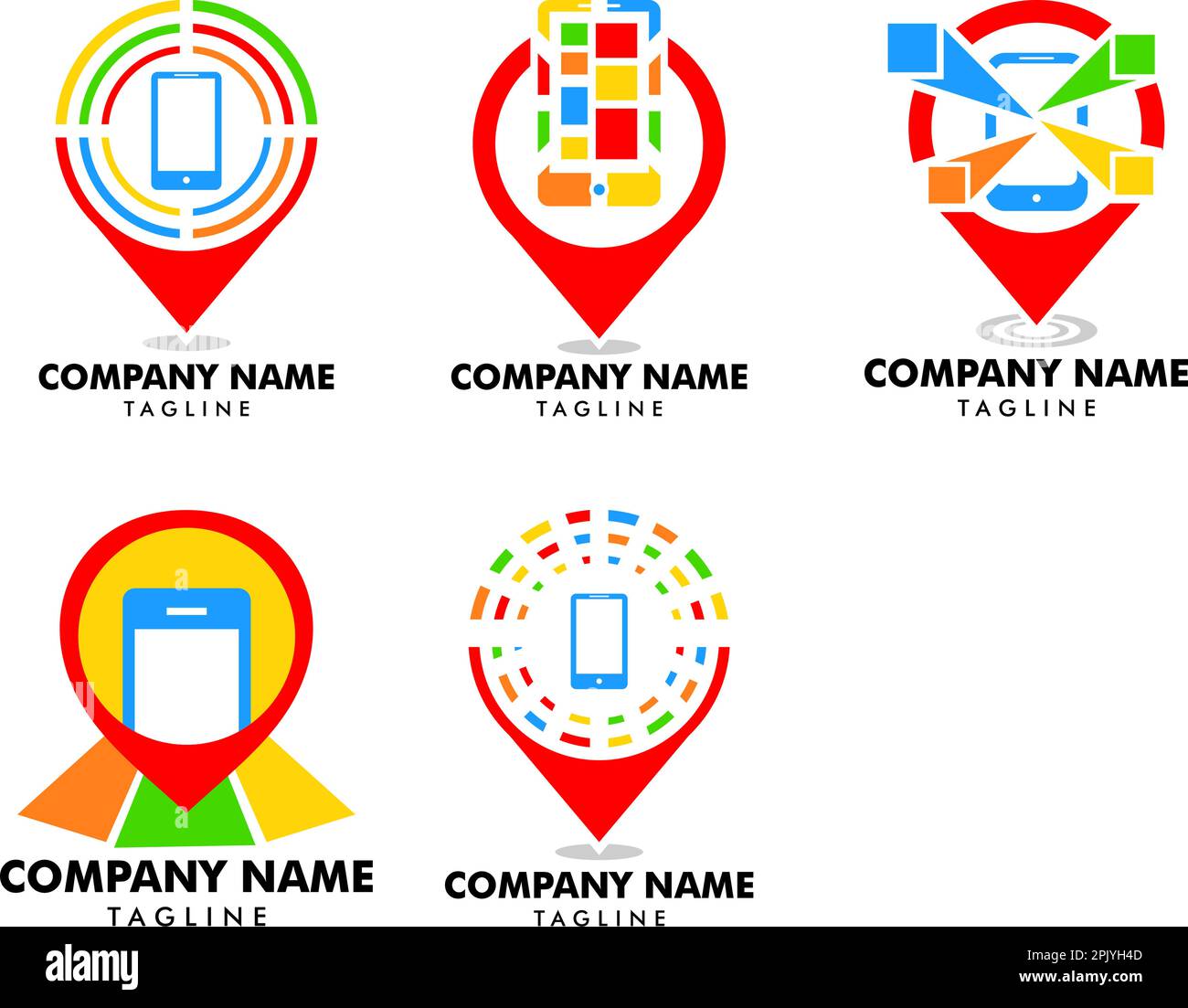 Set of Mobile phone location vector logo template concept illustration ...