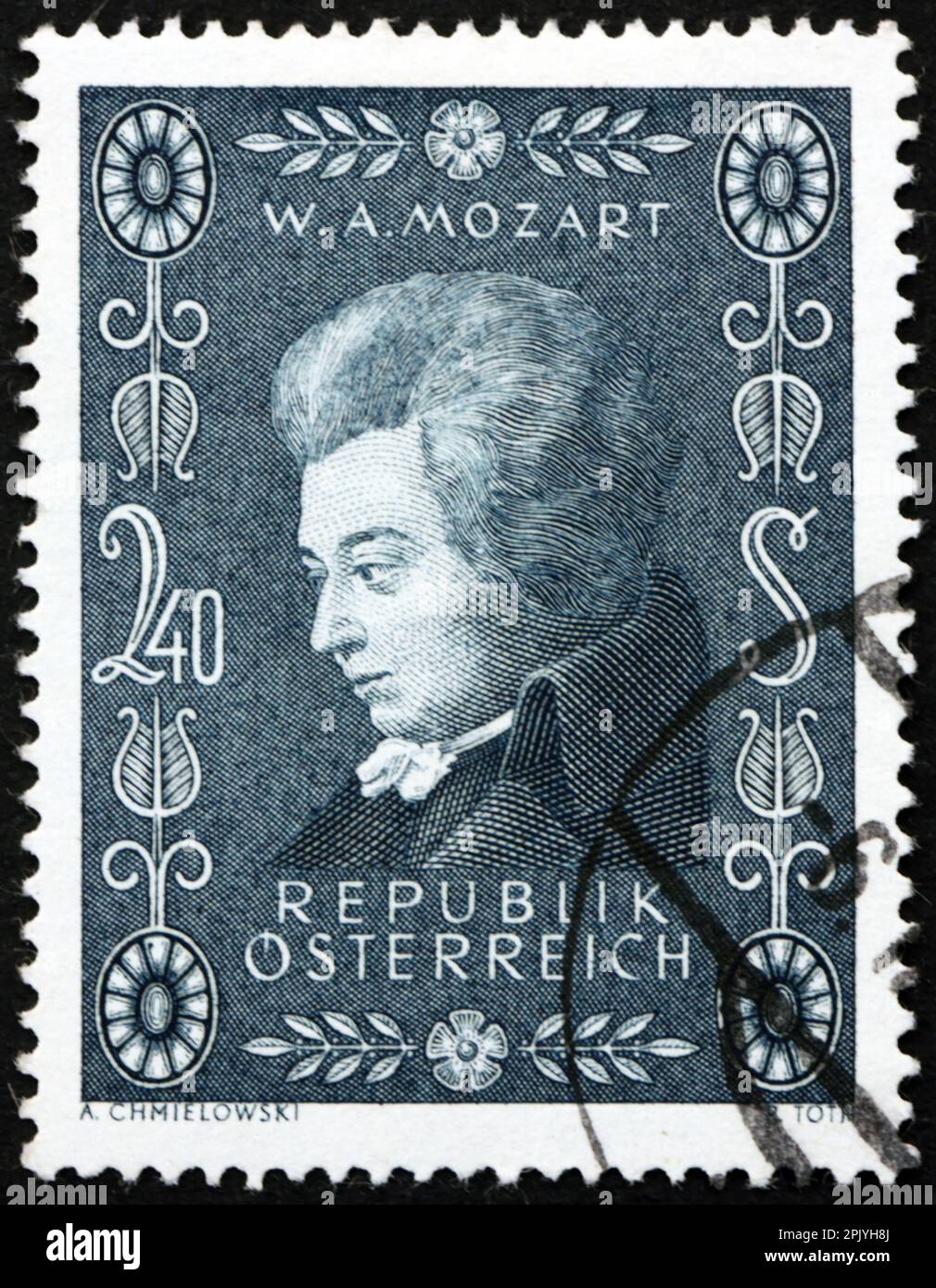 AUSTRIA - CIRCA 1956: a stamp printed in Austria shows Wolfgang Amadeus ...