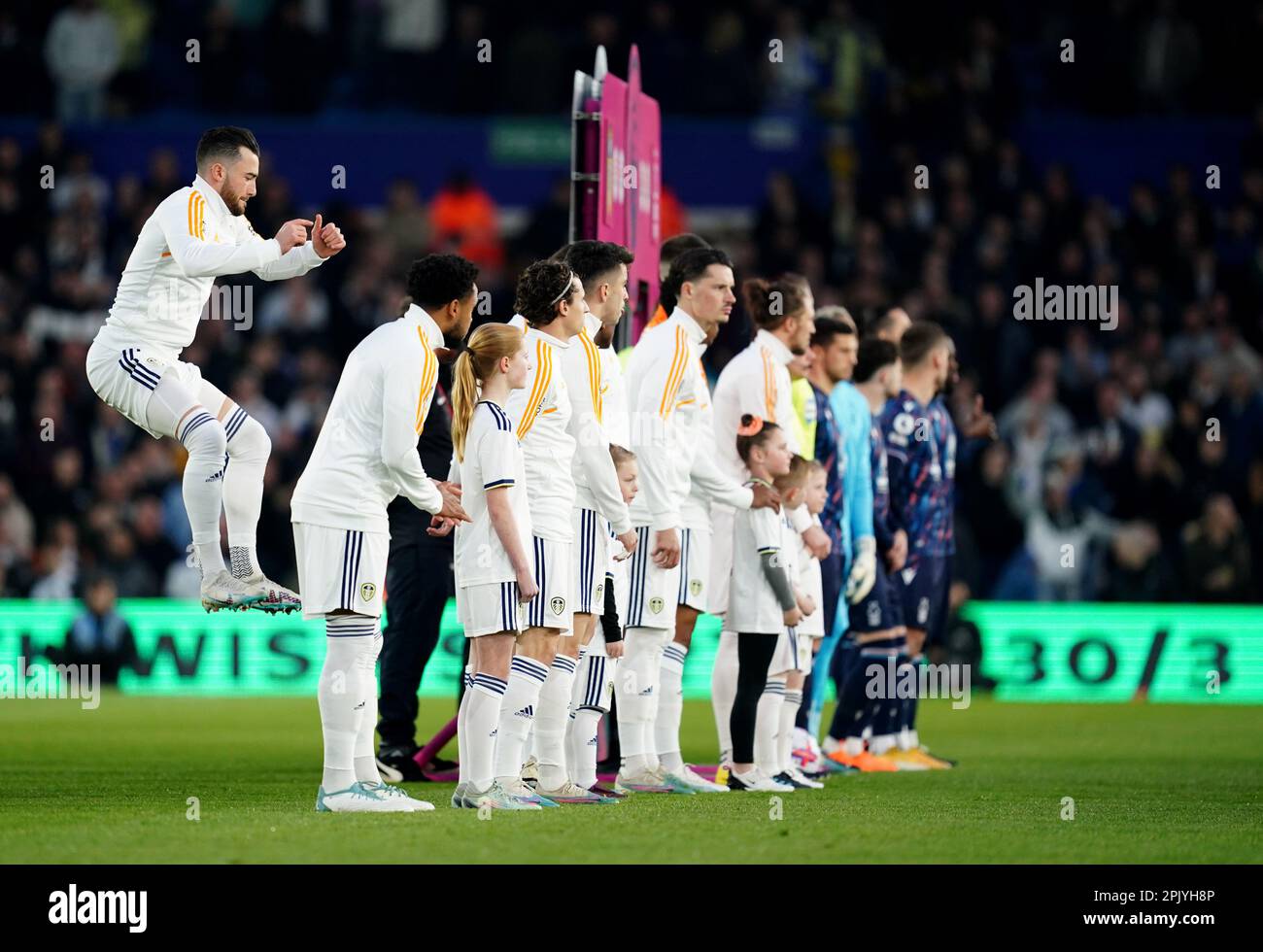 Leeds United line up prior to the Premier League match at Elland Road ...