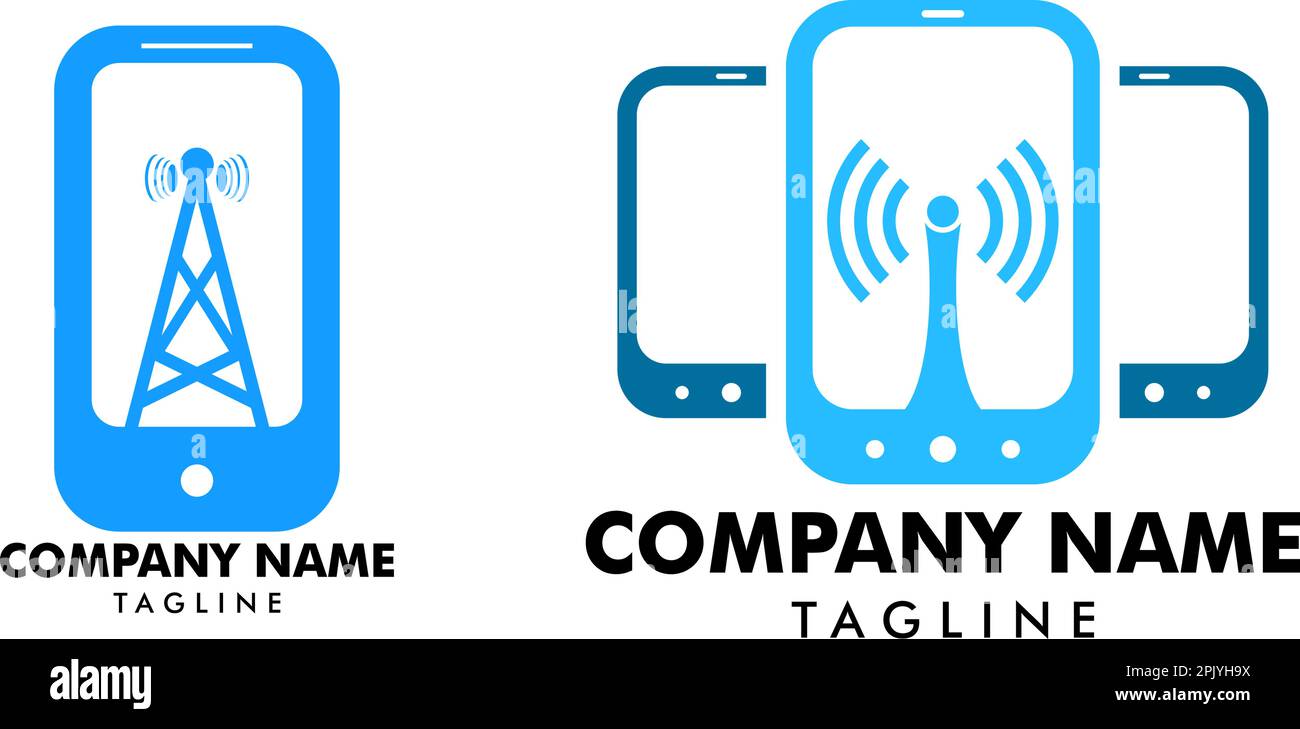 Set of Smartphone tower signal antenna icon logo vector illustration ...