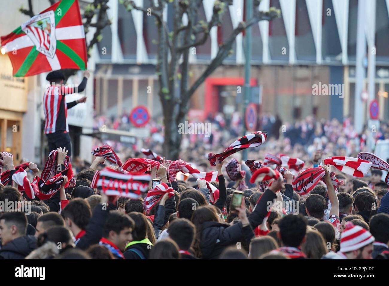 Athletic Club fans in the vicinity of San Mames Stadium on April 4 ...