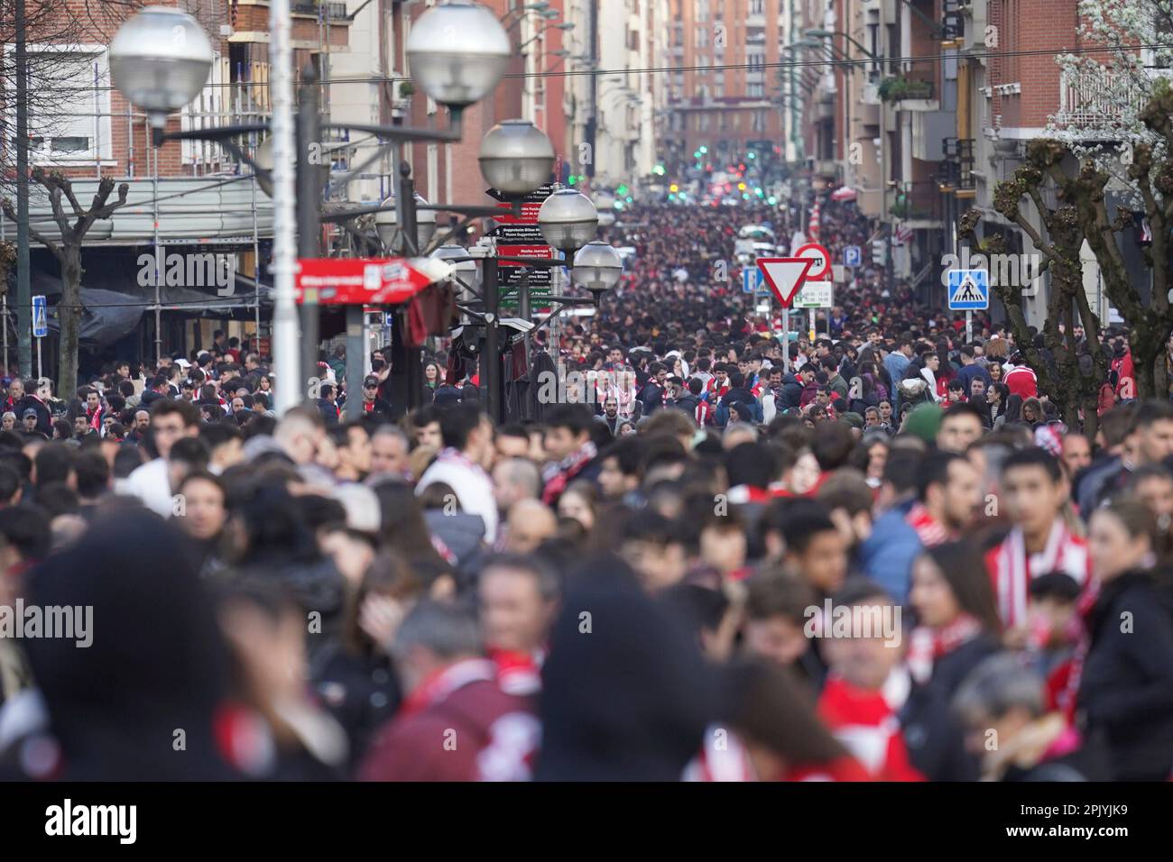 Athletic Club fans in the vicinity of San Mames Stadium on April 4 ...