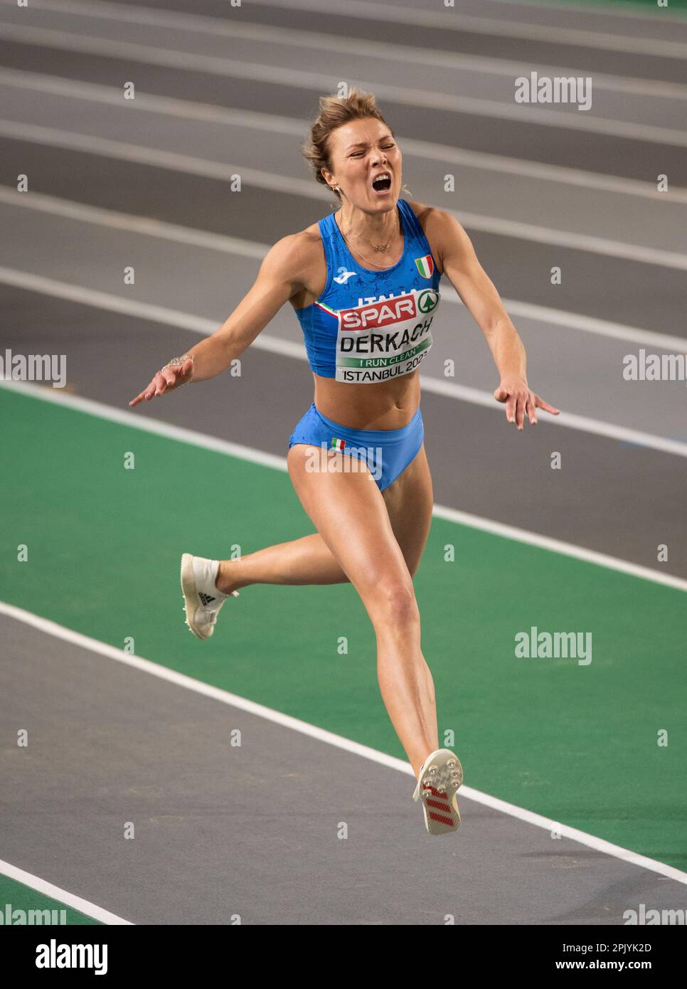 Dariya Derkach of Italy competing in the women’s triple jump final at ...