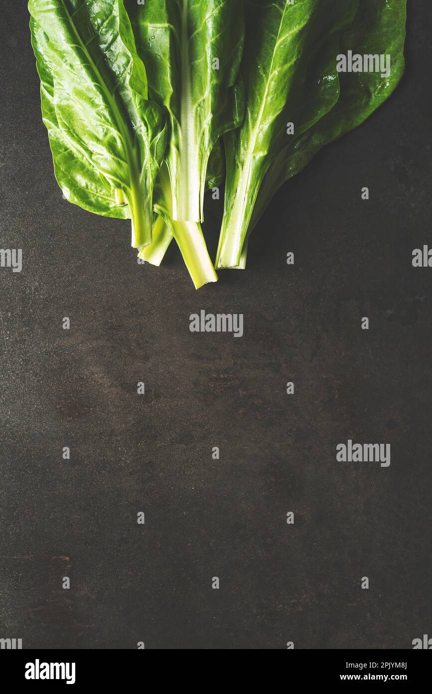 Leaf beat plant, perpetual spinach leaves on black rustic metal ...