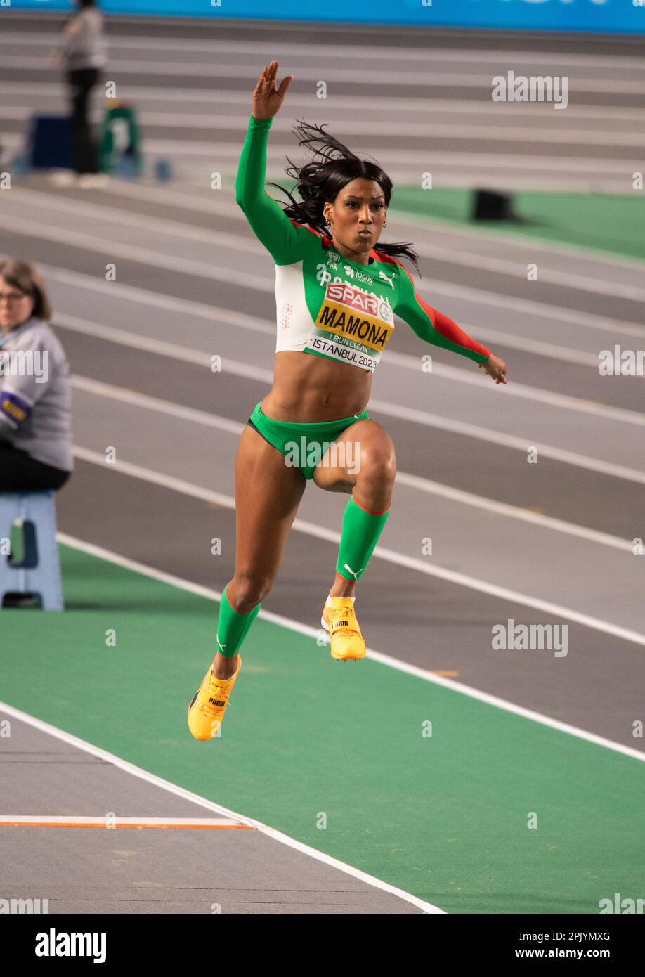 Patrícia Mamona of Portugal competing in the women’s triple jump final ...
