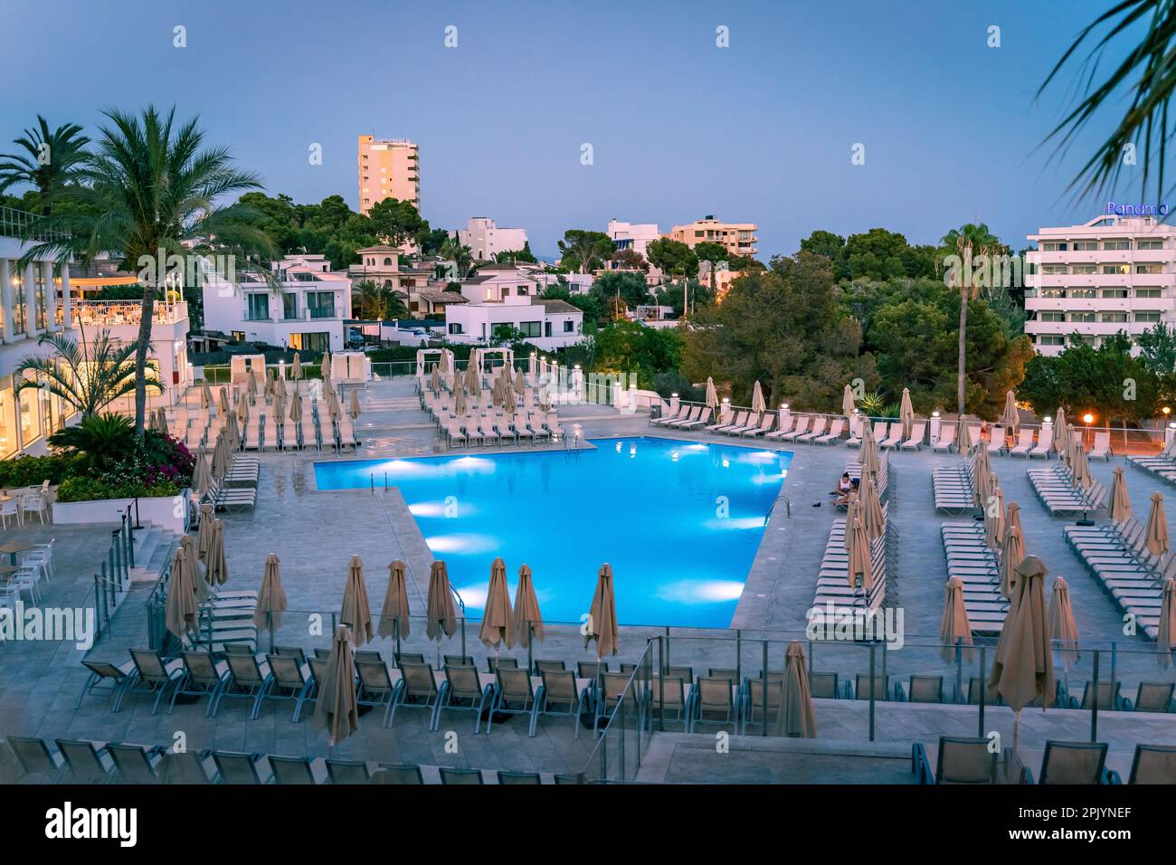 Empty Swimming Pool at Hotel Globales Mimosa in Mallorca After Sunset ...