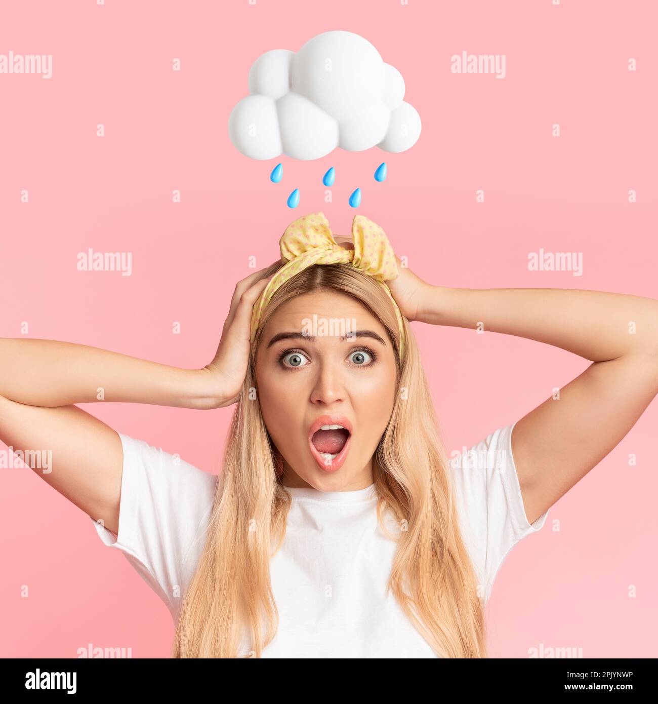 Shocked excited young caucasian blond lady freaking out, scream from ...