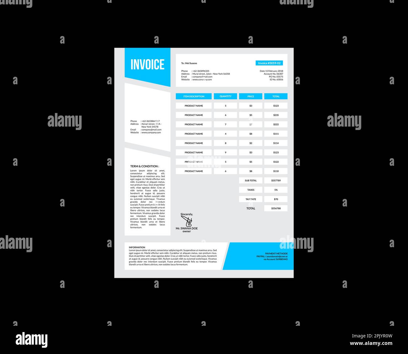 Invoice vector template design in blue theme Stock Vector Image & Art ...