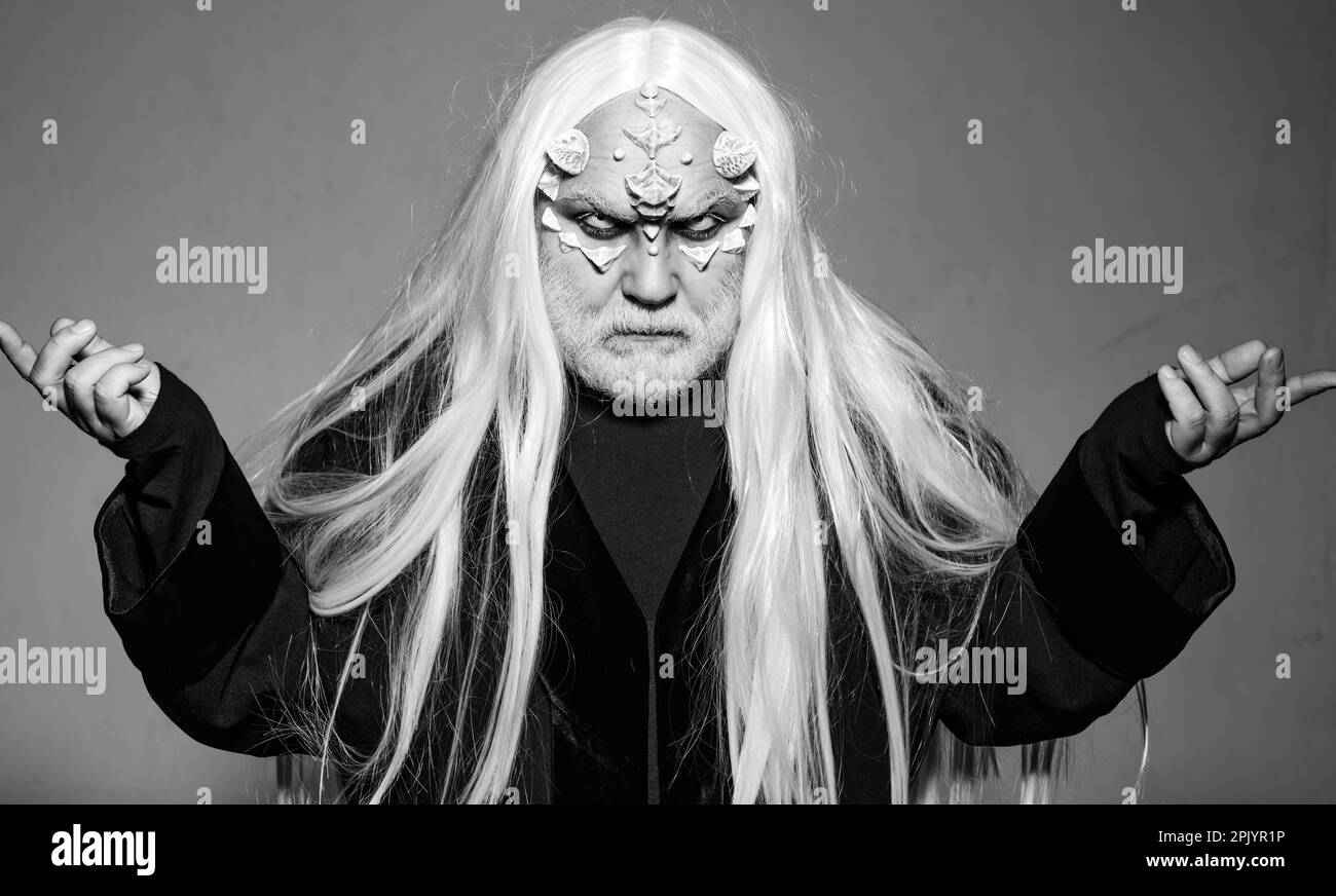 Monster with sharp thorns and warts on face. Devil horns. Demon head ...