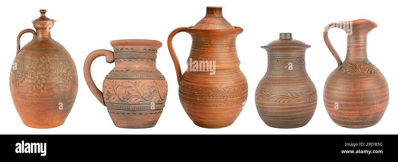 Set ceramic jugs isolated on white background Stock Photo - Alamy