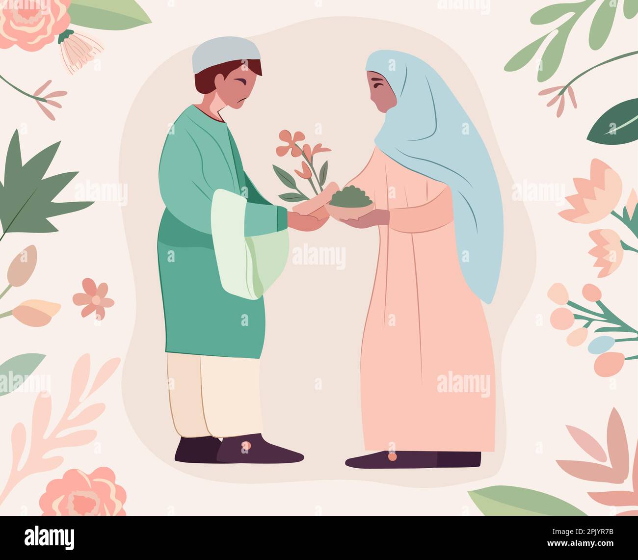 A charming pastel illustration Holy Month Ramadan, Hari Raya or Eid ...