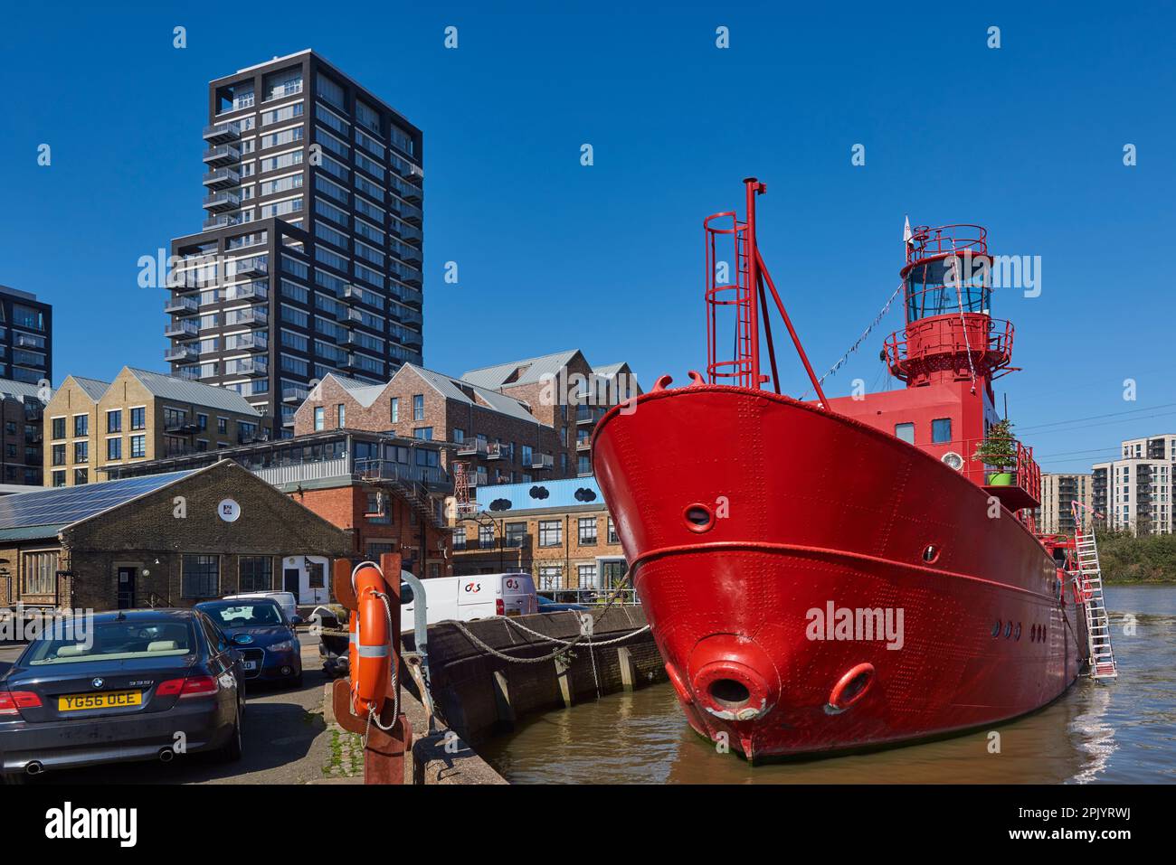 Trinity Buoy Wharf, London Docklands, UK, with warehouse buildings and ...