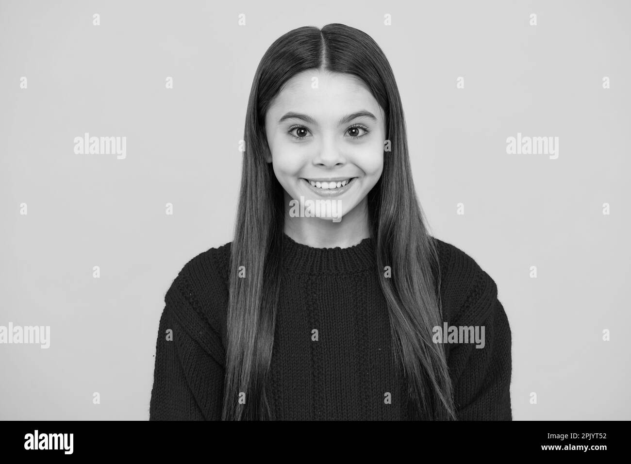 Close up emotional portrait of caucasian smiling teen girl. Head shot ...