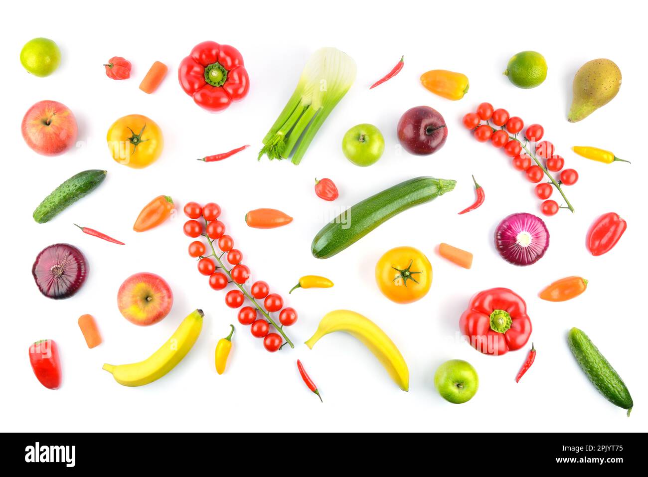 Beautiful natural pattern of vegetables and fruits isolated on white ...