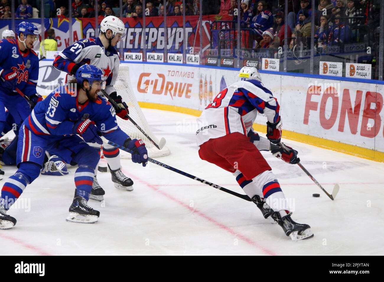 SKA Hockey Club player, Mikhail Pashnin (No.33) and CSKA Hockey Club ...
