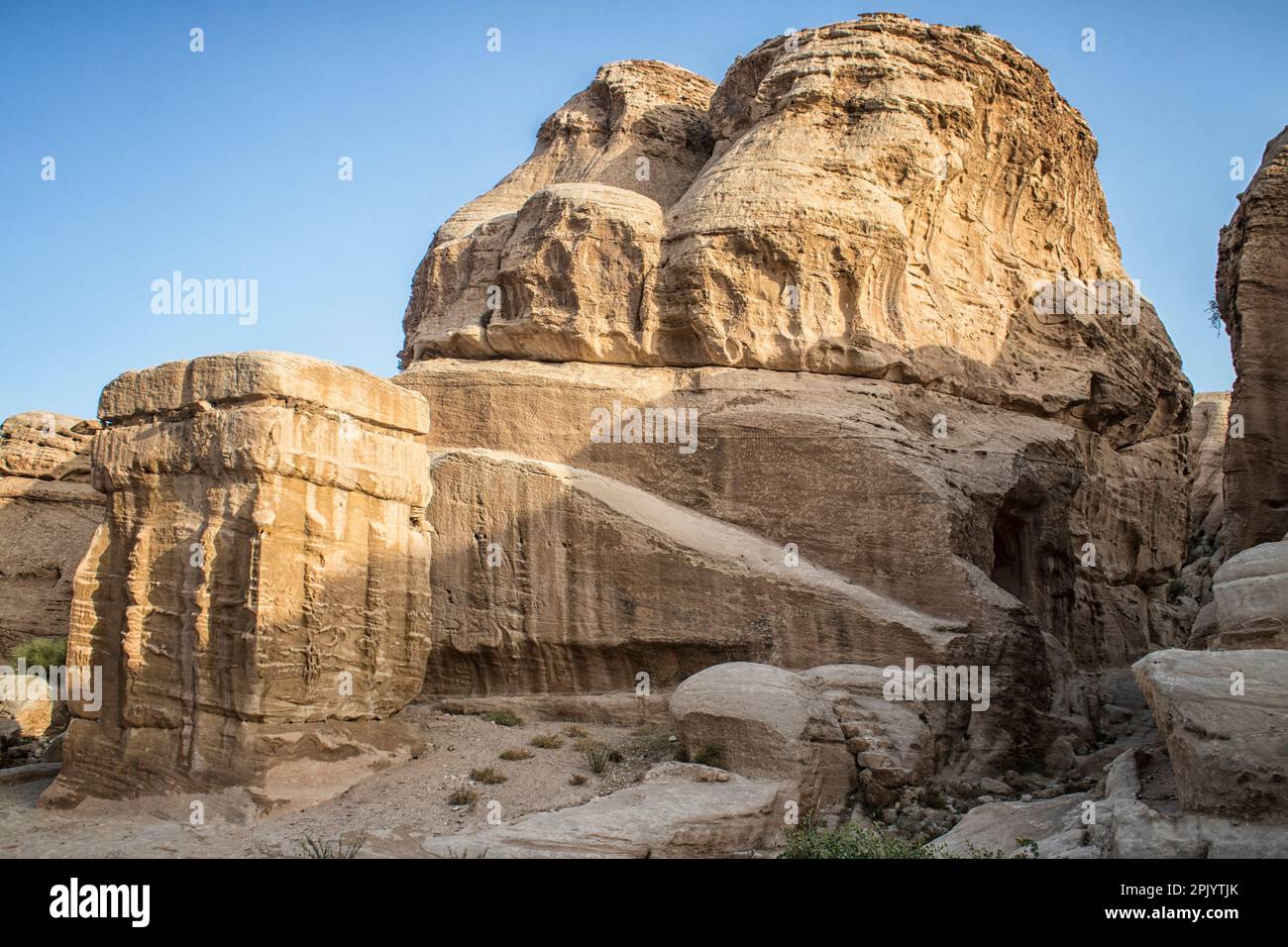 Unfinished hand carved rock at the UNESCO listed valley of Petra.Jordan ...