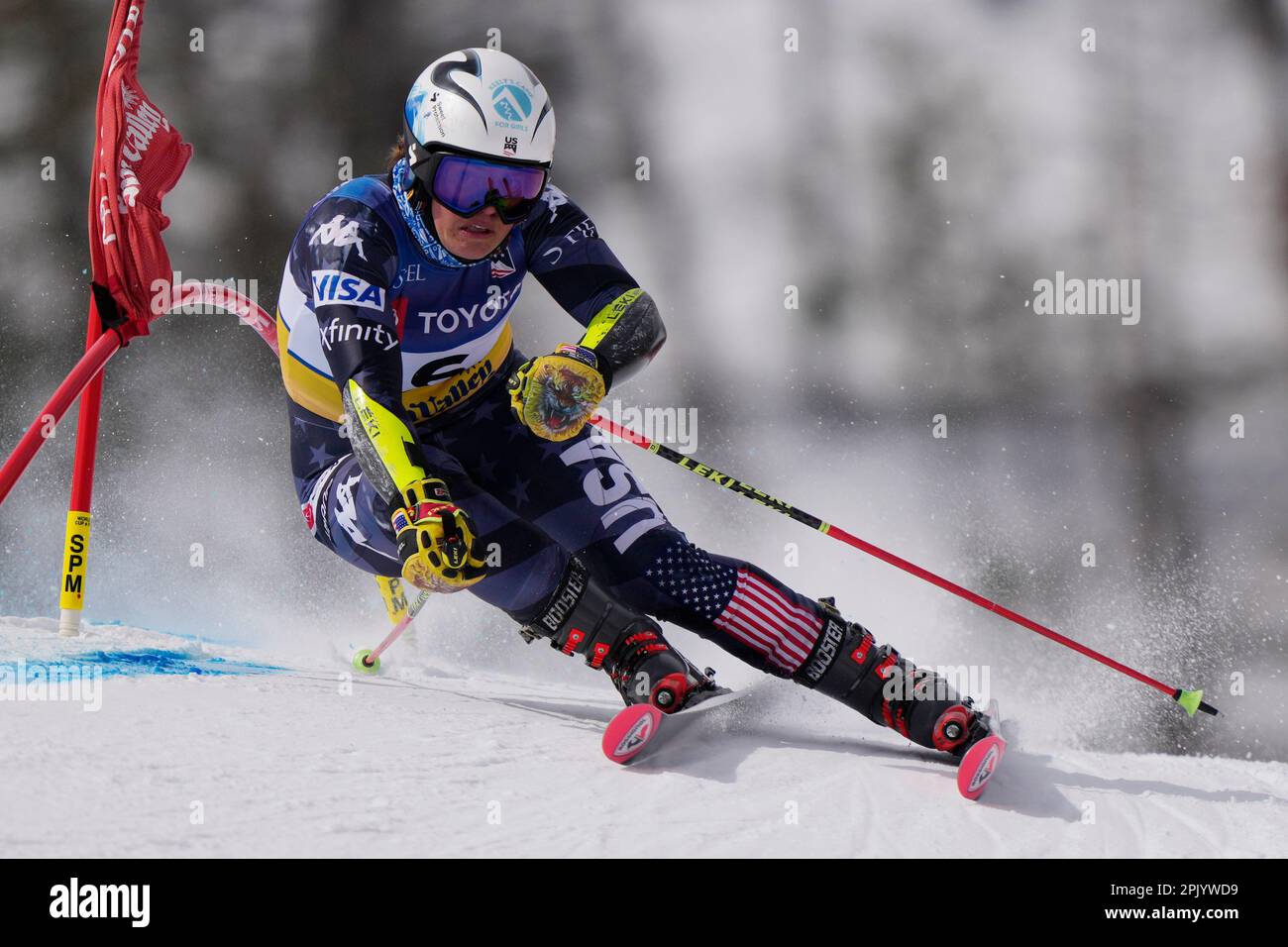 Katie Hensien competes in the women's giant slalom ski race during the ...