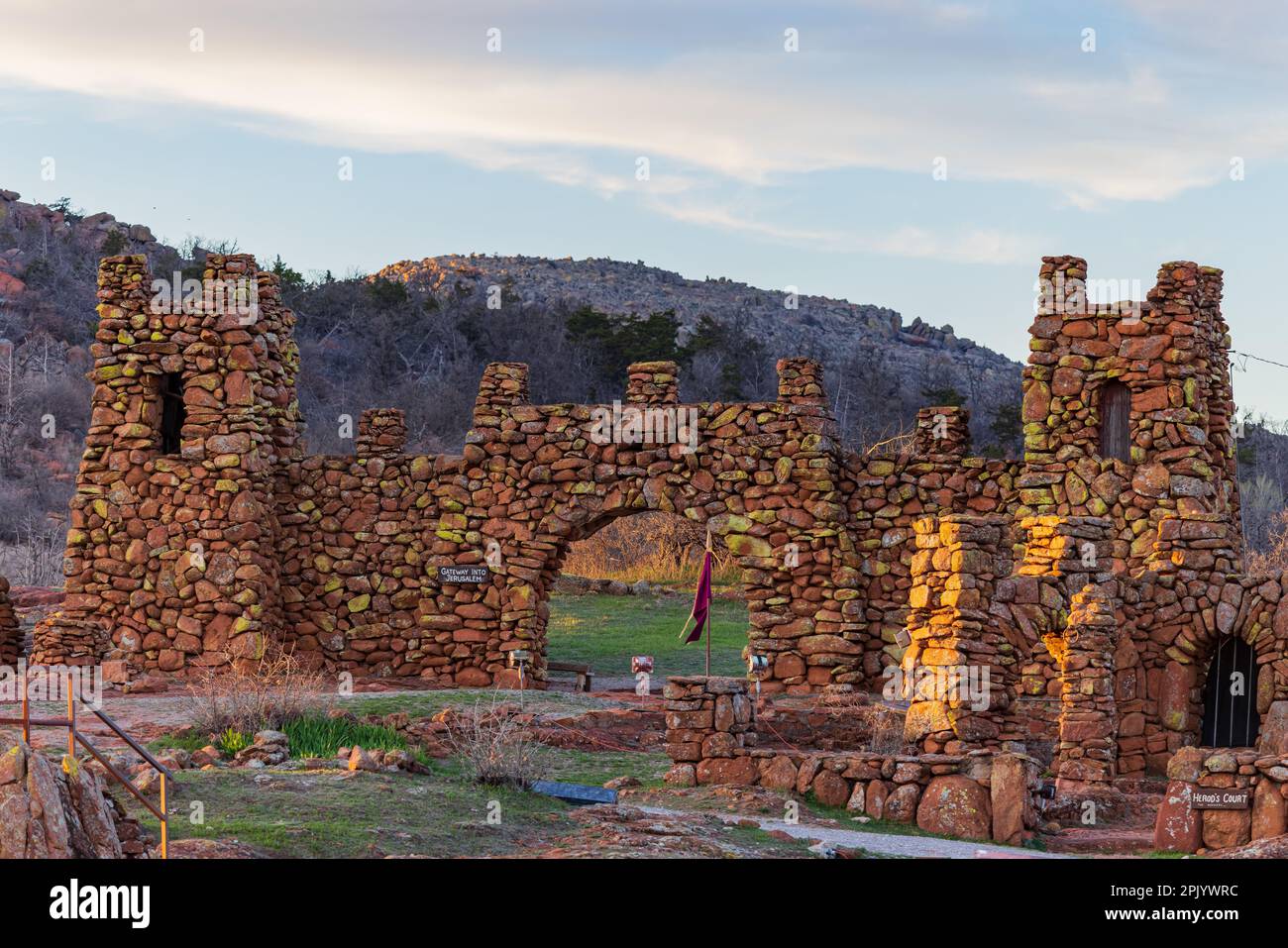 Sunset view of the Holy City Of The Wichitas in Wichita Mountains ...