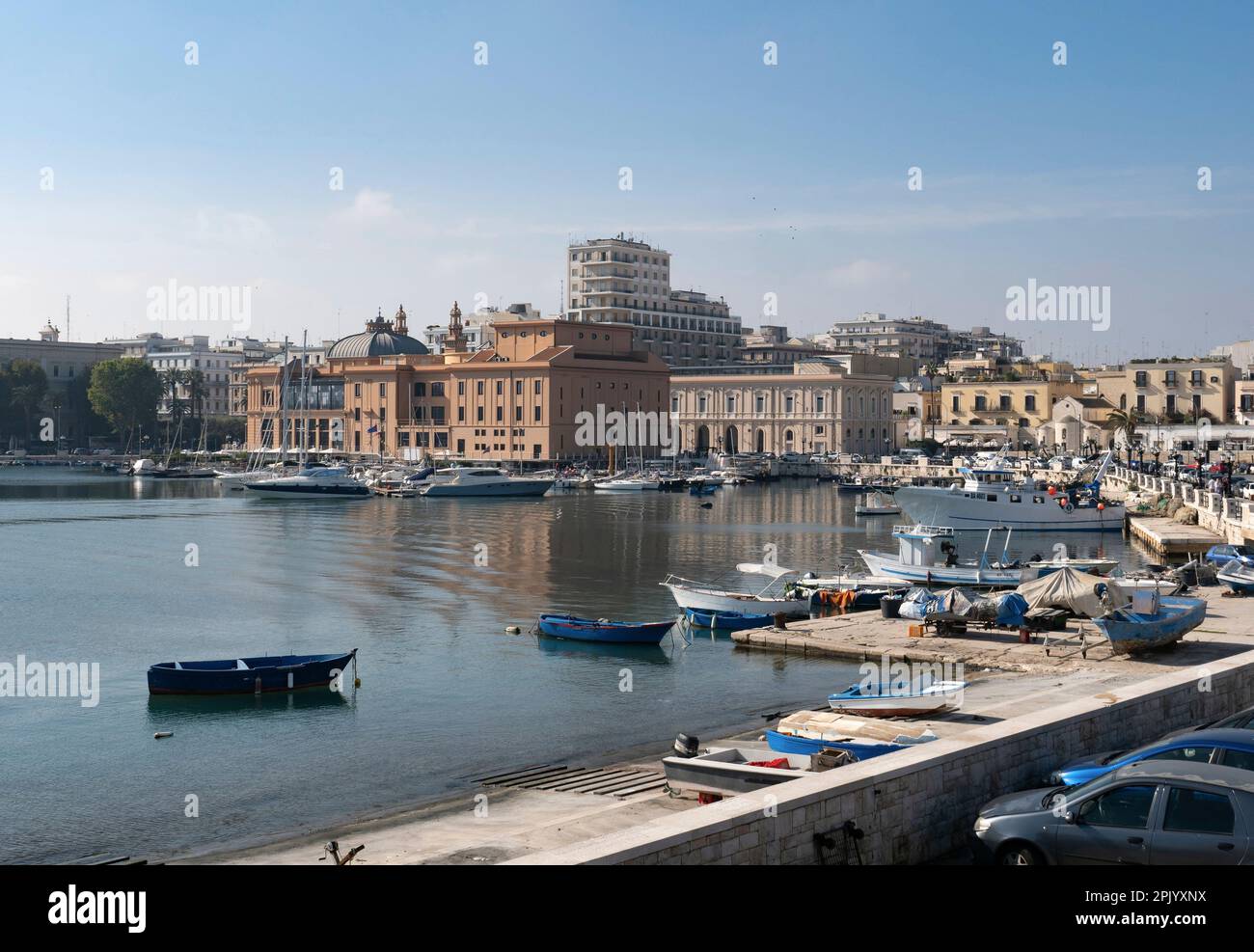 BARI, ITALY - OCTOBER 30, 2021: Harbour with Teatro Margherita building ...