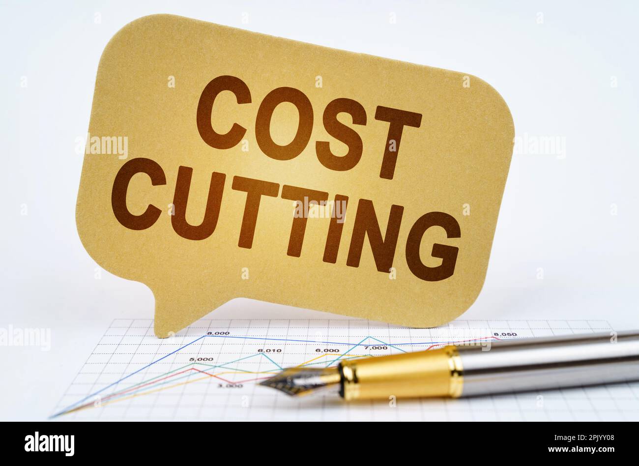Business concept. On the business diagram is a pen and a sign with the ...