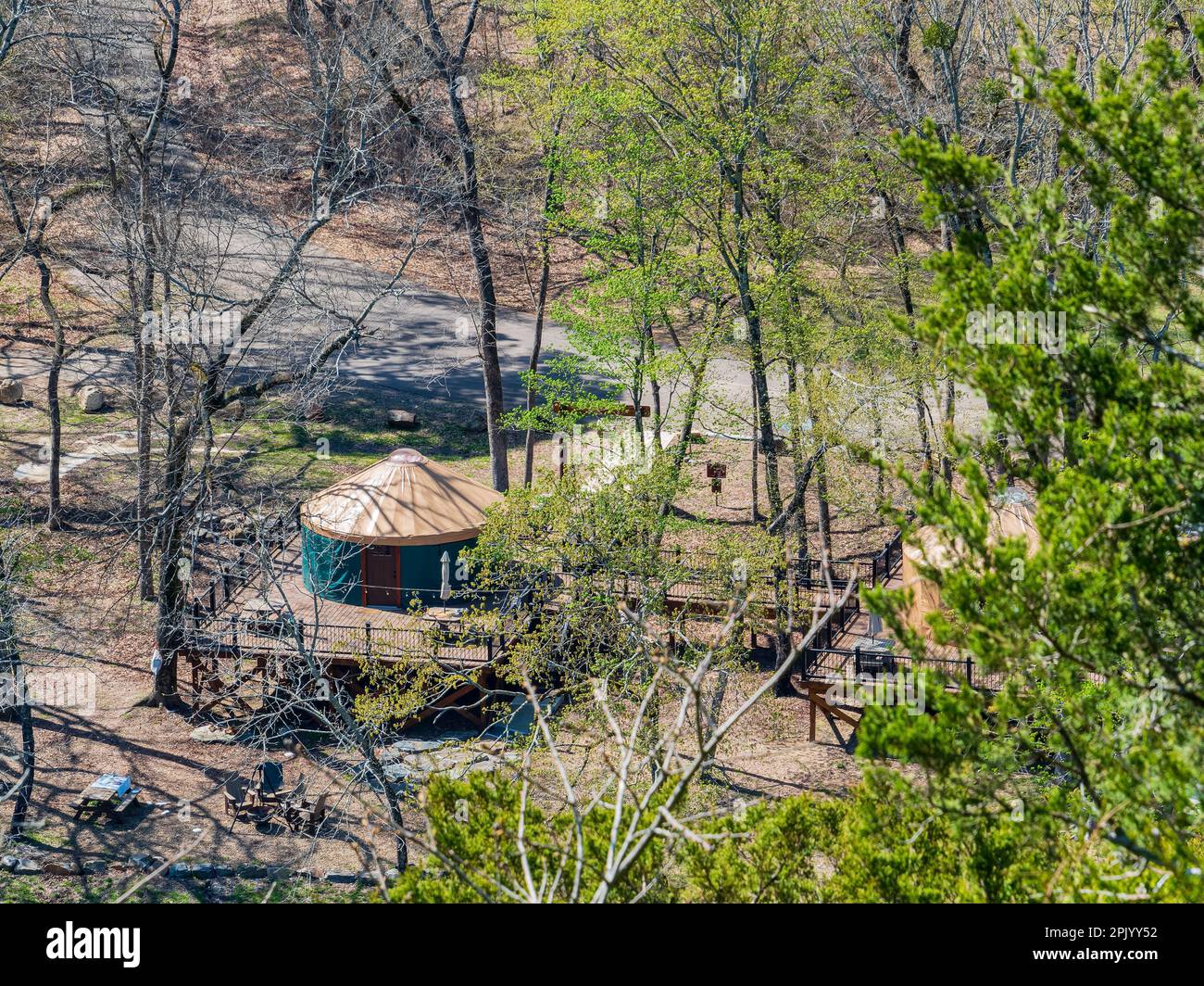 Sunny view of the Cedar Bluff Trail in Beavers Bend State Park at ...