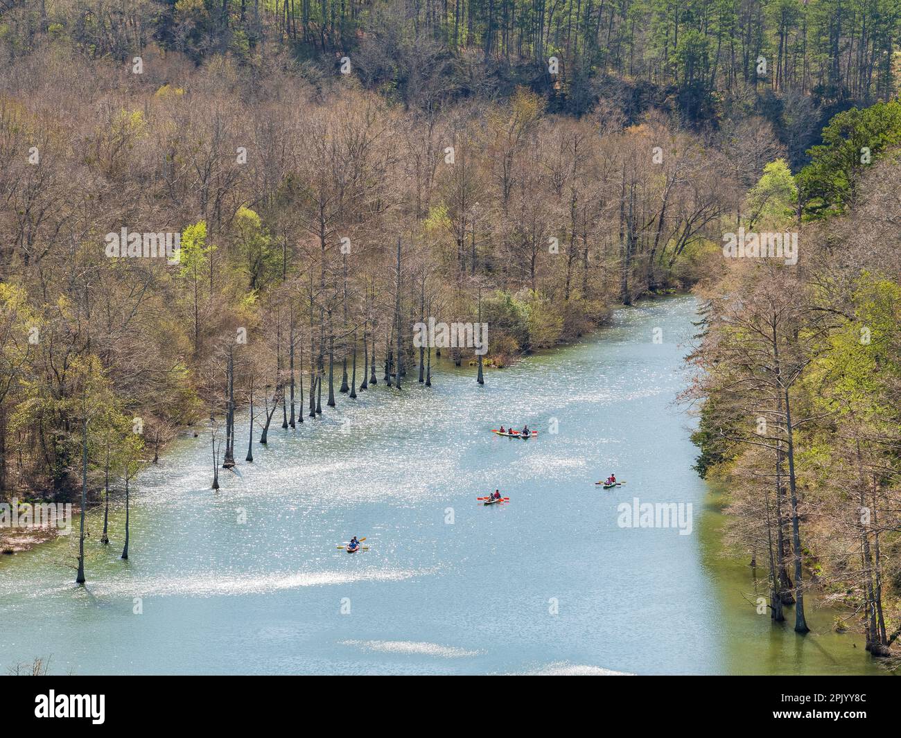 People playing Kayak, saw from Cedar Bluff Trail in Beavers Bend State ...