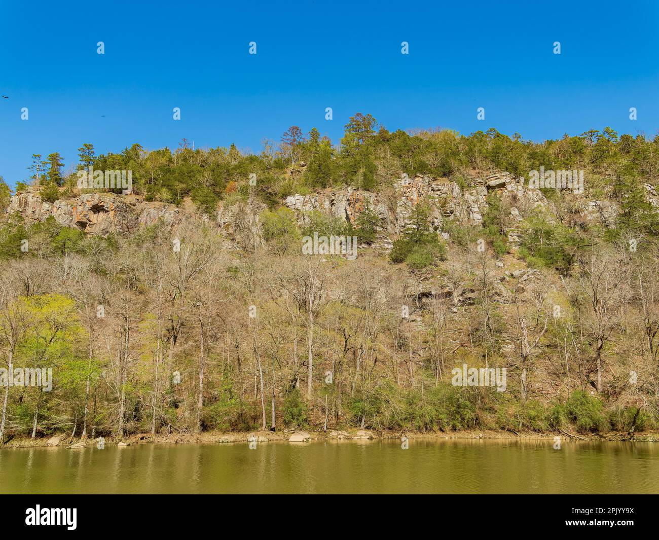 Sunnt view of the landscape over Mountain Fork at Beavers Bend State ...