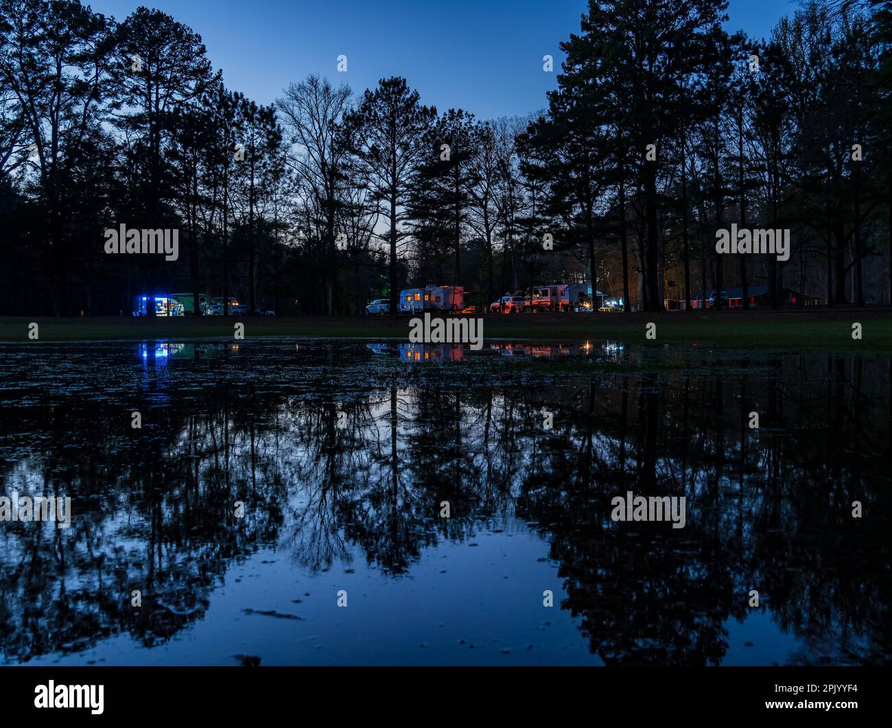 Night view of the Cypress Campground of Beavers Bend State Parkat ...