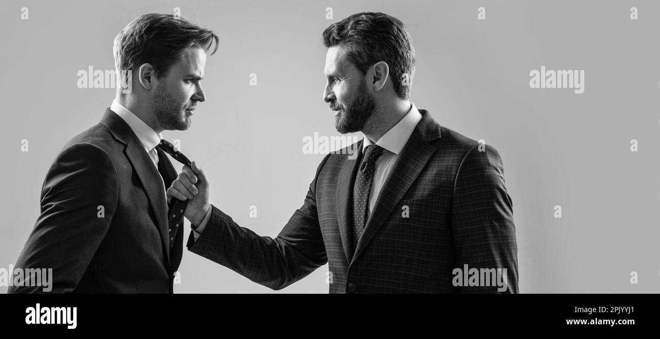 Man face portrait, banner with copy space. business competition ...